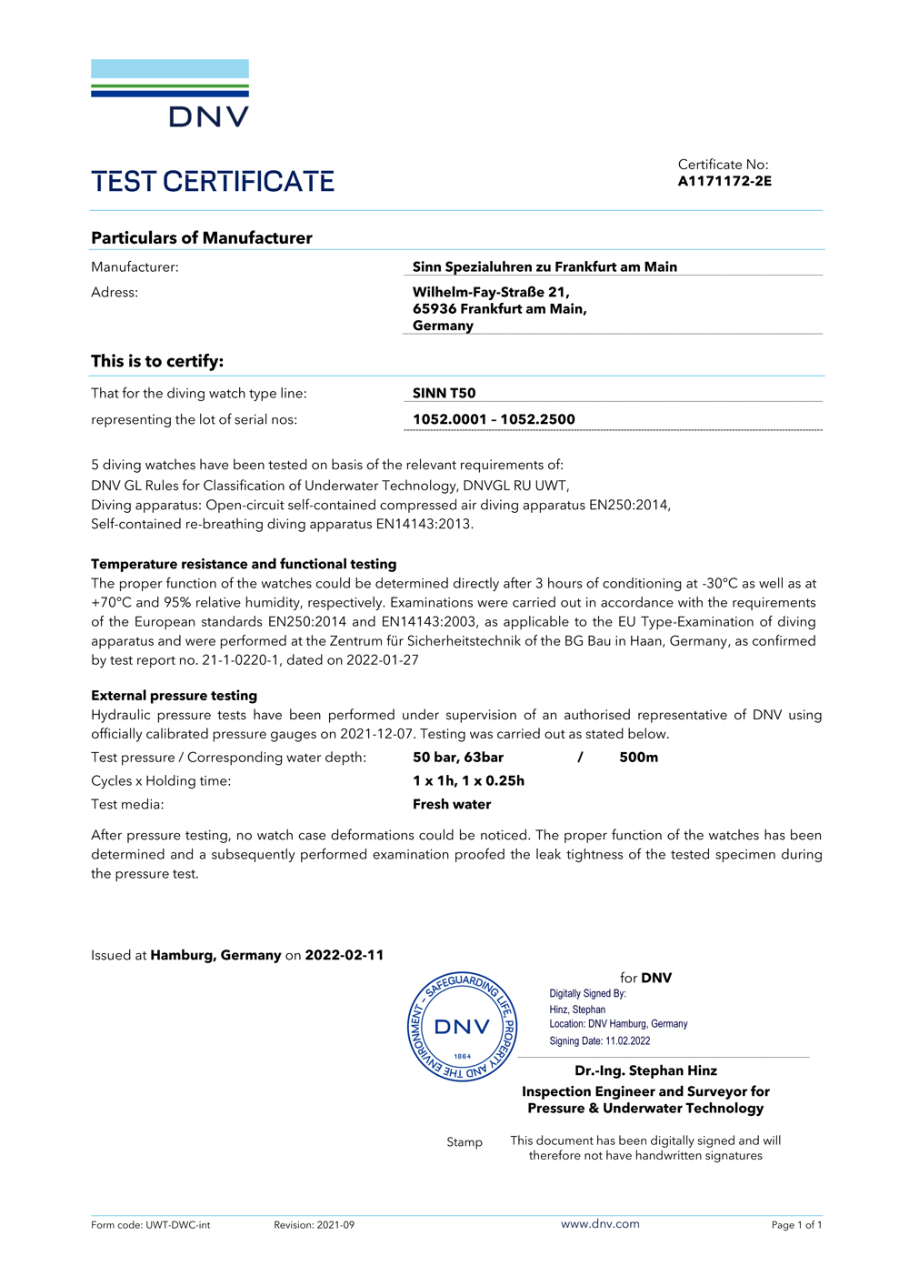 認証機関DNVのダイバーズウォッチ認証｜ドイツ製腕時計 Sinn（ジン）公式サイト
